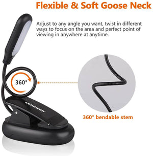 Small Clip-on Book Light, Battery & USB Operated LED Reading Lamp