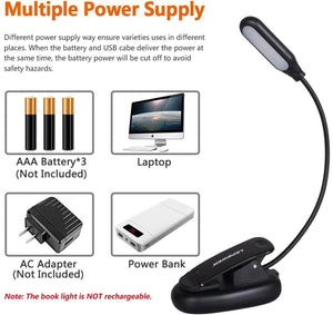 Small Clip-on Book Light, Battery & USB Operated LED Reading Lamp